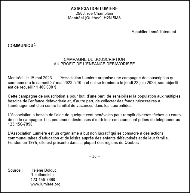 Communiqué : généralités et modèles | BDL